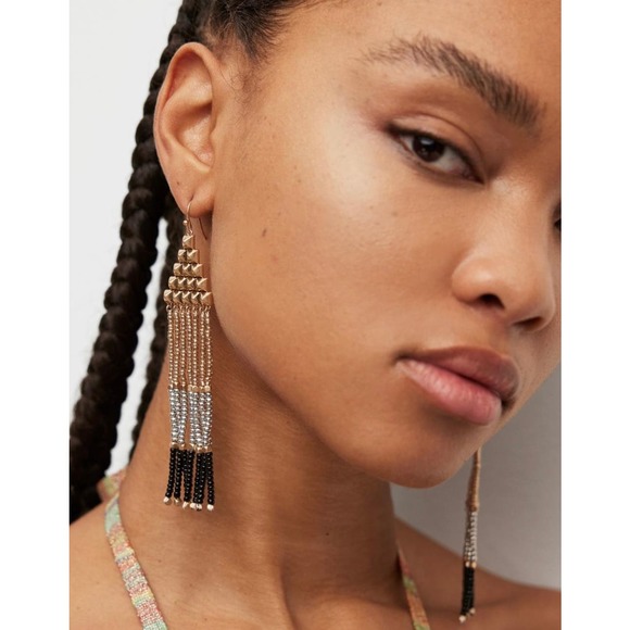 All Saints | Jewelry | Allsaints Sarai Stud Pyramid Bead Earrings Gold Silver Chandelier ...